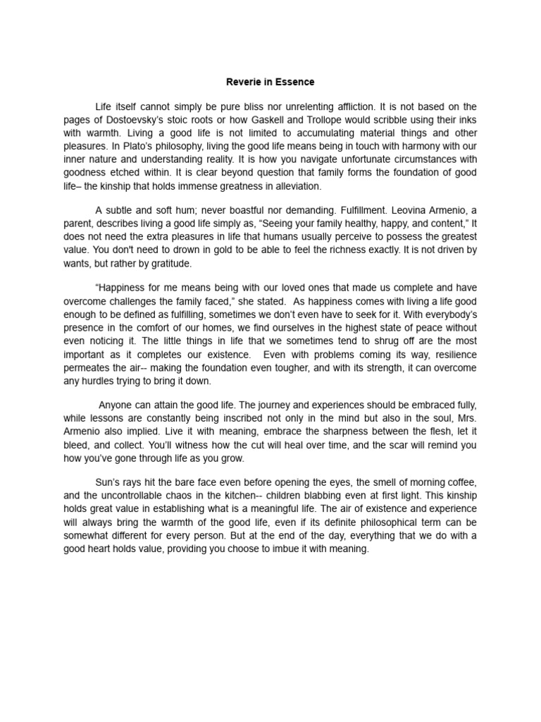 Defining a Good Life: Insights from Leovina Armenio | PDF