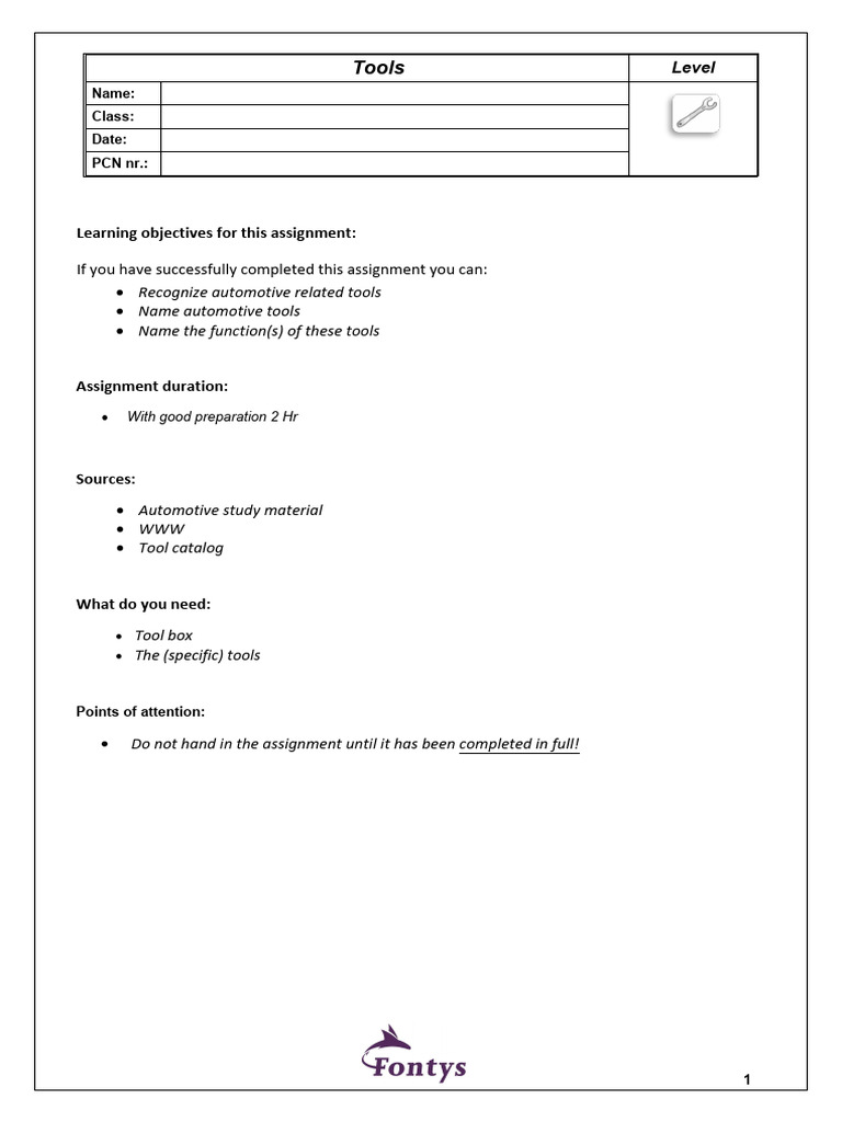 Automotive Tools Assignment Guide | PDF