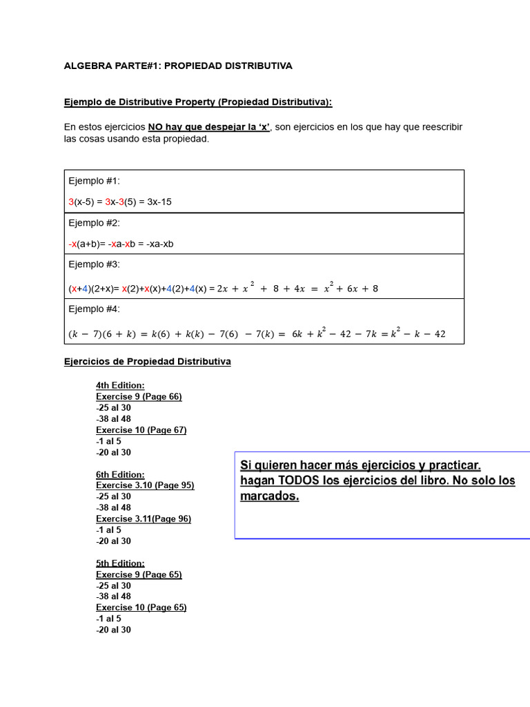 Algebra Parte 1 Distributive Property | PDF