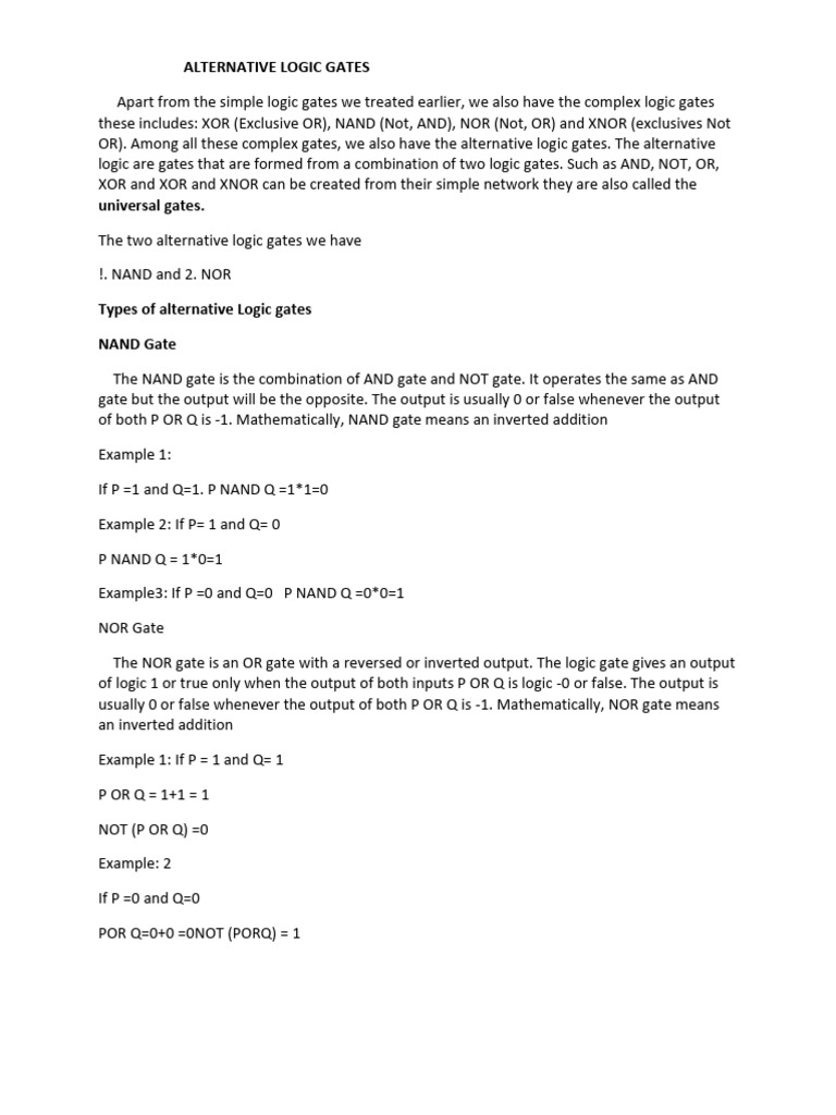 Overview of Alternative Logic Gates | PDF | Logic Gate | Electrical ...