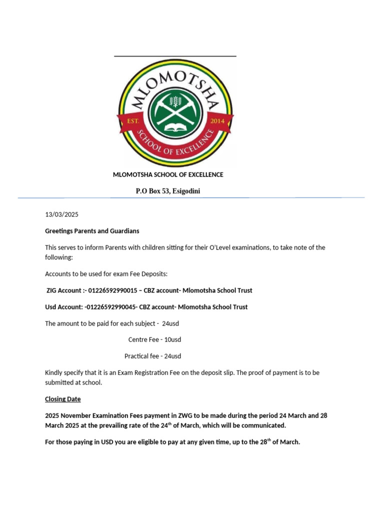 Form 4 Exam Registration | PDF