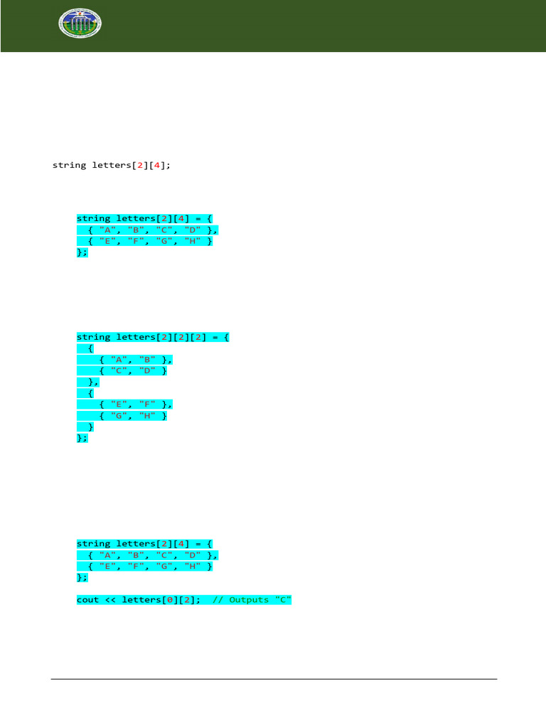C++ Multi-Dimensional Arrays Guide | PDF | Computer Data | Computer ...