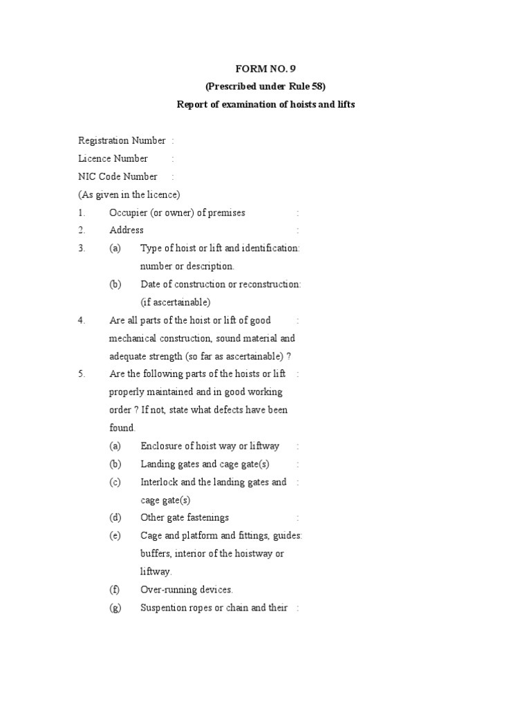 Form 9: Hoist and Lift Safety Report | PDF