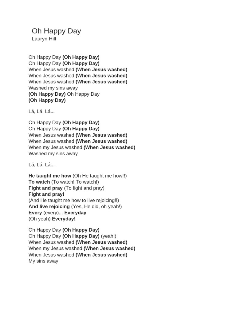 Oh Happy Day Lyrics by Lauryn Hill | PDF
