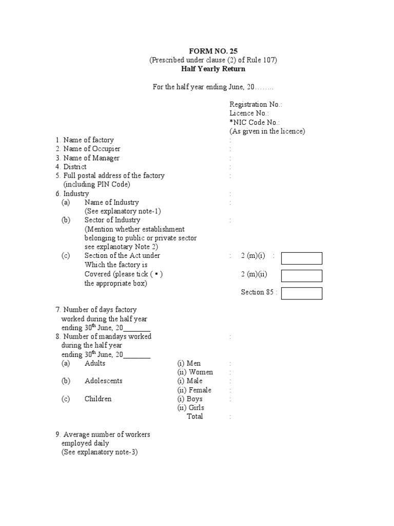 Form - 25 - Half Yearly Return | PDF | Workforce | Cooperative