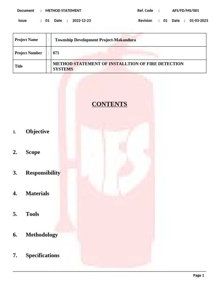 Method Statement - Fire Detection | PDF | Specification (Technical ...