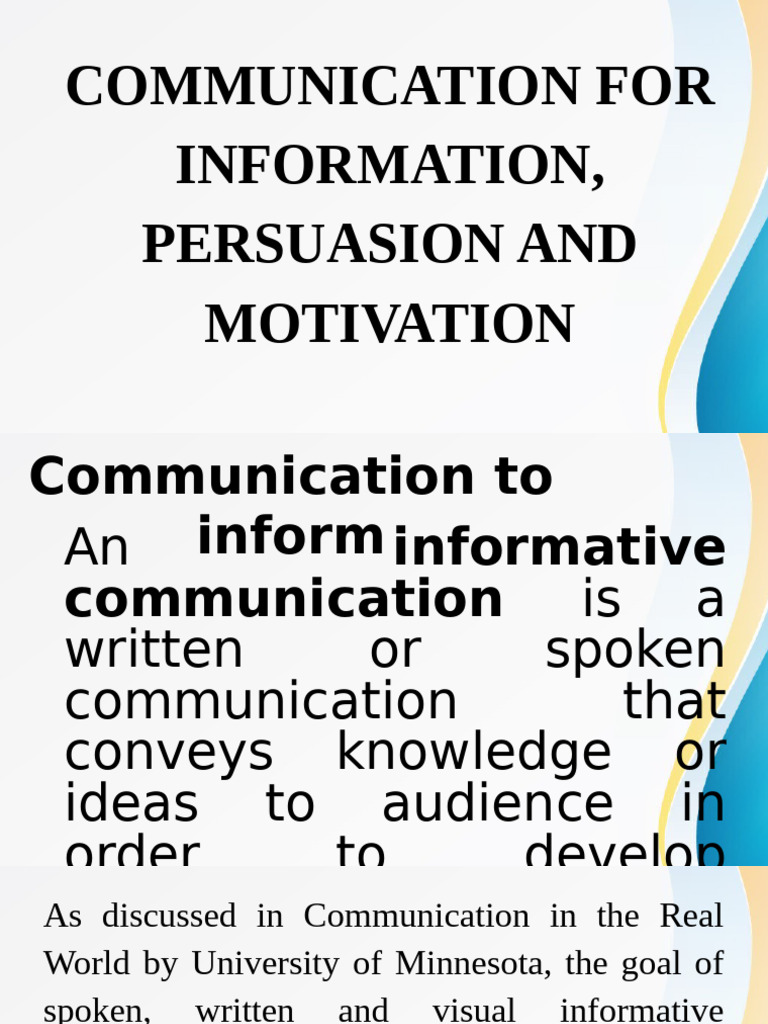 Communication: Inform, Persuade, Motivate | PDF | Public Speaking ...