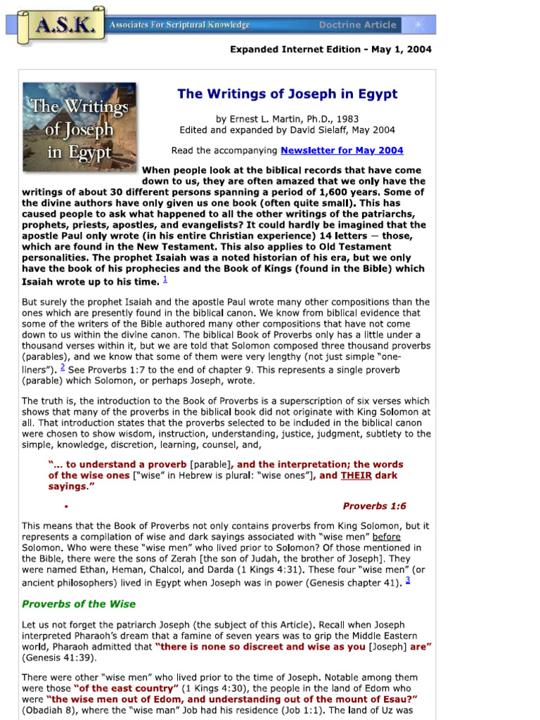 The Writings of Joseph in Egypt | PDF