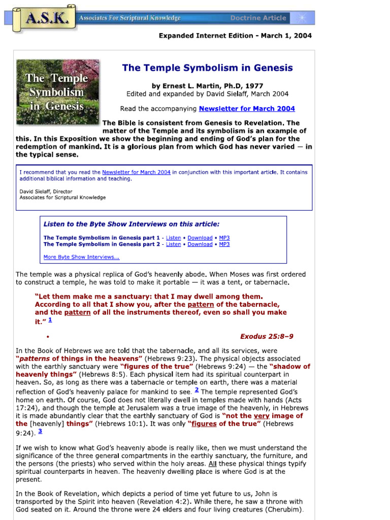 The Temple Symbolism in Genesis | PDF