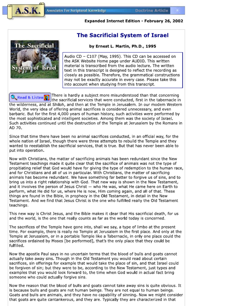 The Sacrificial System of Israel | PDF