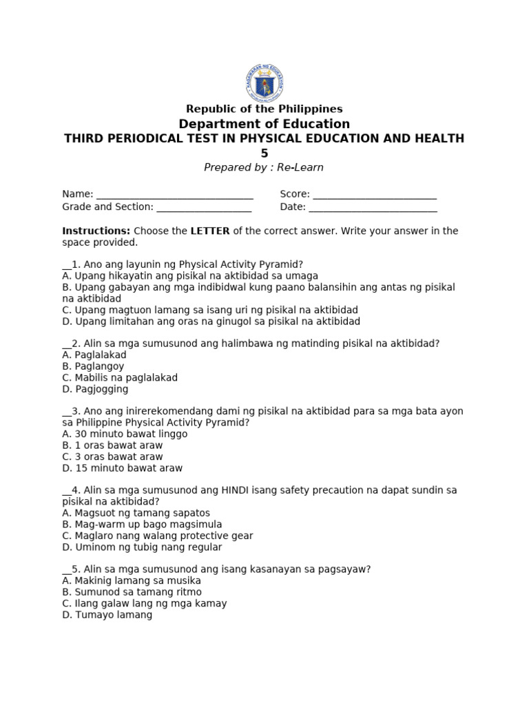 Physical Education and Health 5 (Tagalog Version) | PDF