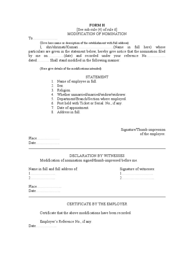 Gratuity Nomination Modification Form H | PDF | Law