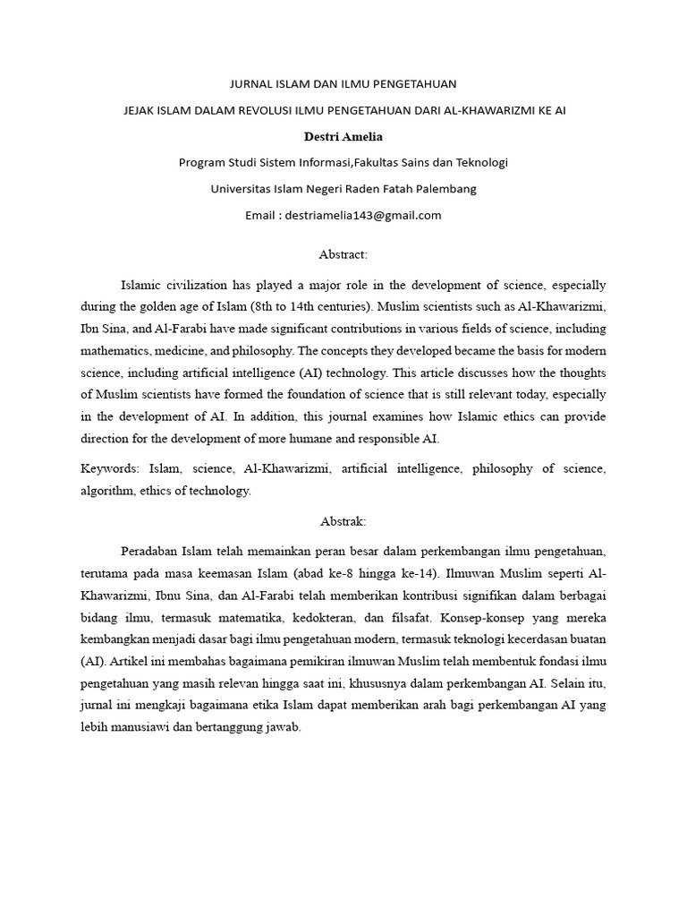 Jurnal Islam dan Ilmu Pengetahuan Jejak Islam dalam Revolusi Ilmu Pengetahuan dari Al-Khawarizmi ...