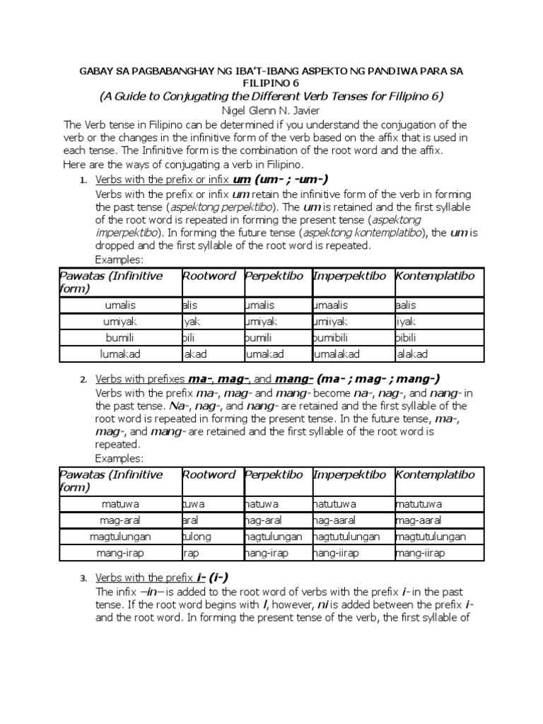 Filipino Verb Tenses Guide | PDF | Grammatical Tense | Verb