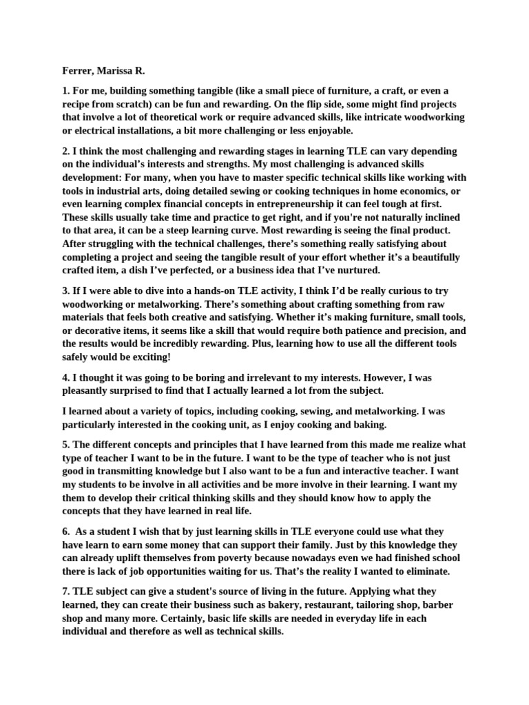 Benefits of TLE Skills for Students | PDF | Teachers | Knowledge