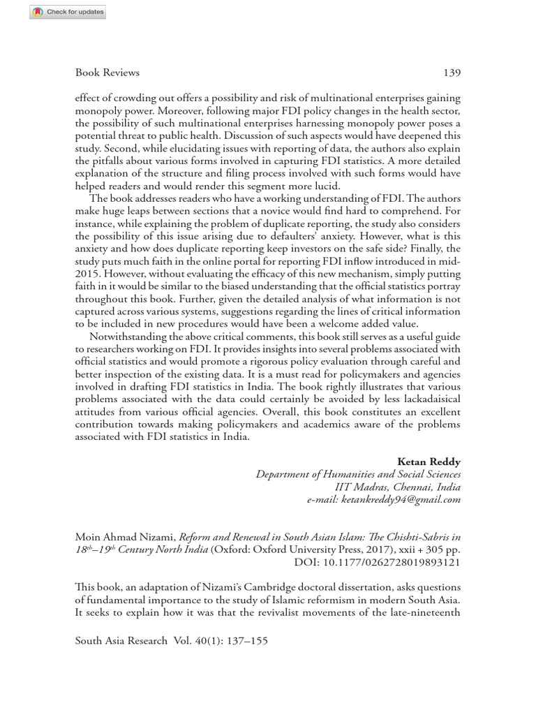 Morgan 2020 Book Review Moin Ahmad Nizami Reform and Renewal in South ...