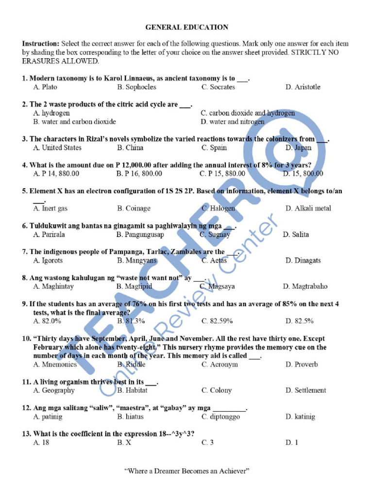 DIAGNOSTIC-EXAM-GENED | PDF