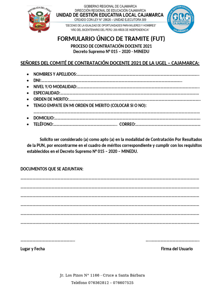 Instrucciones para llenar el FUT docente | PDF