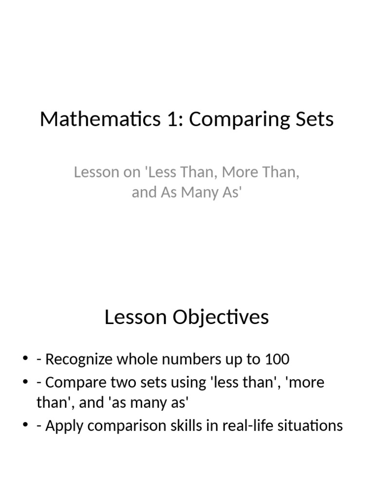 Comparing Sets Lesson | PDF