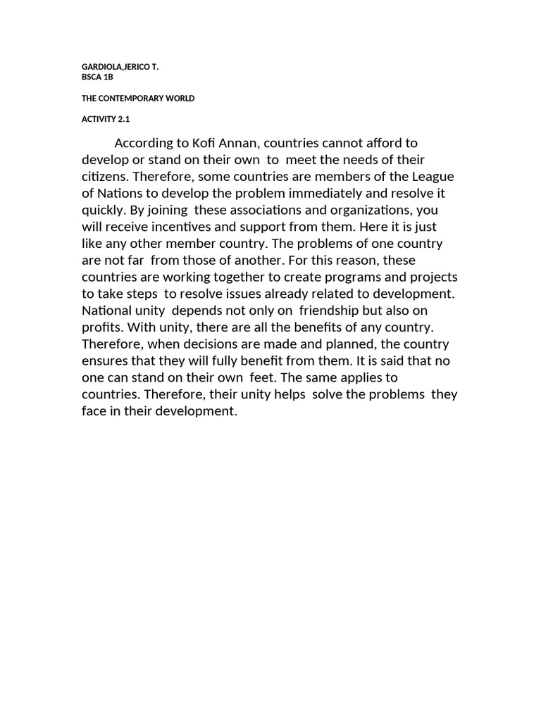 Activity 2.1 in THE CONTEM WORLD | PDF