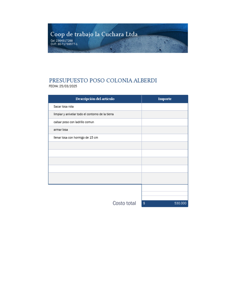 Presupuesto Poso | PDF