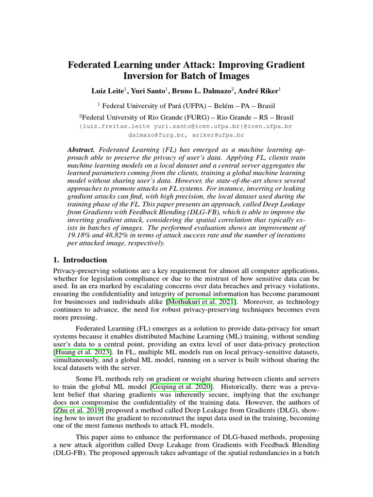 Federated Learning Under Attack: Improving Gradient Inversion For Batch of Images | PDF ...