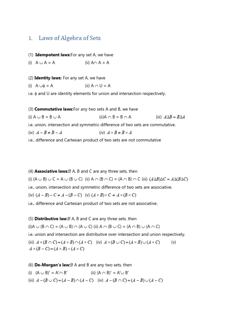 6_JEE_Math_Sets Theory_ Laws of Algebra of Sets - Copy (2) | PDF