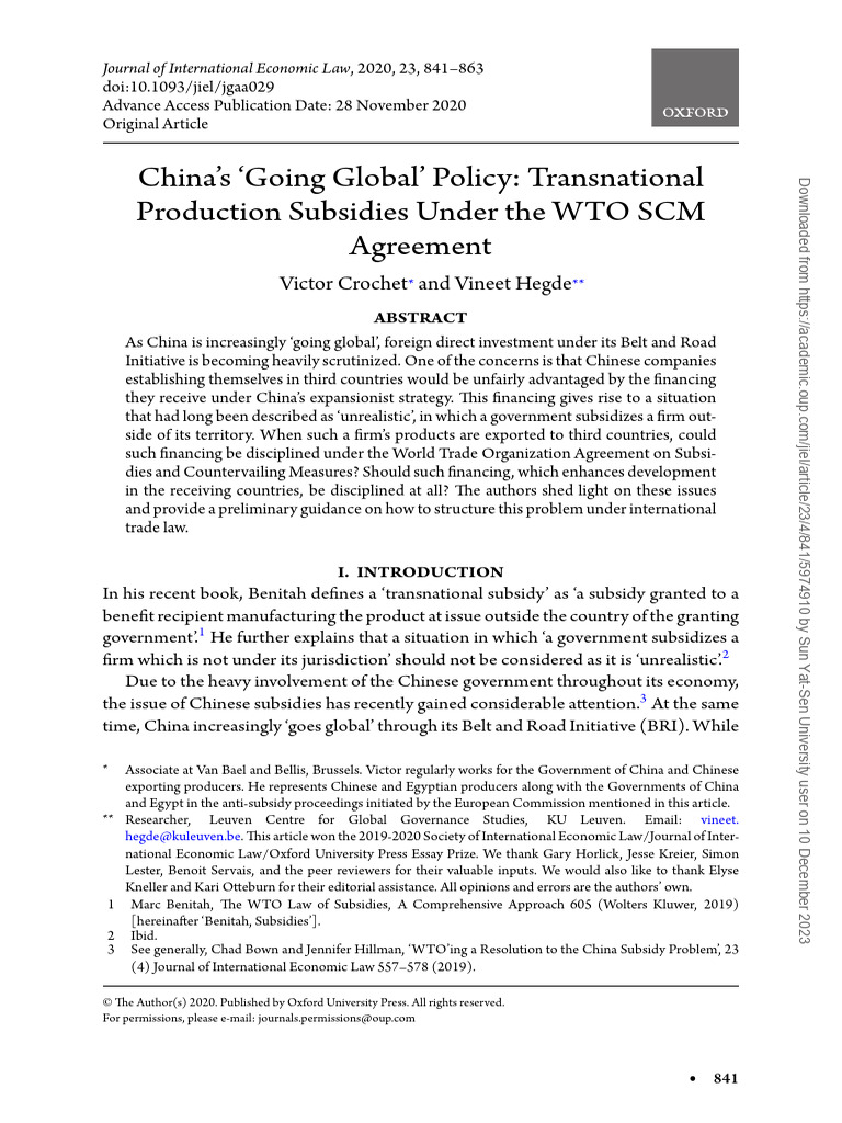 China's Going Global' Policy - Transnational Production Subsidies Under ...