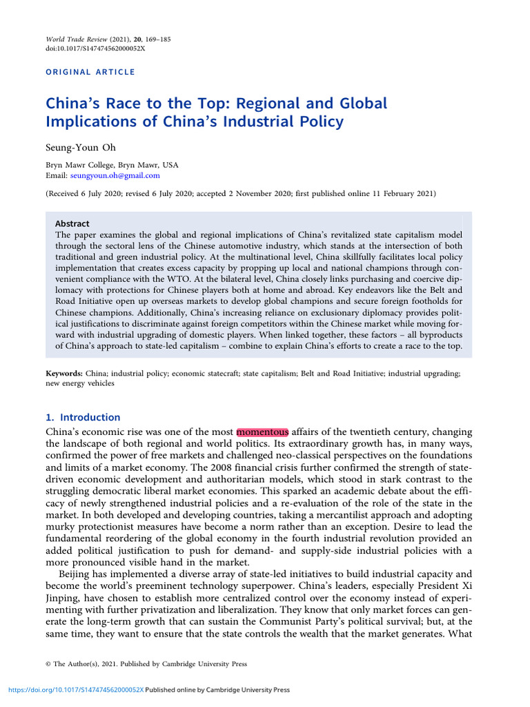 Chinas Race To The Top Regional and Global Implications of Chinas ...