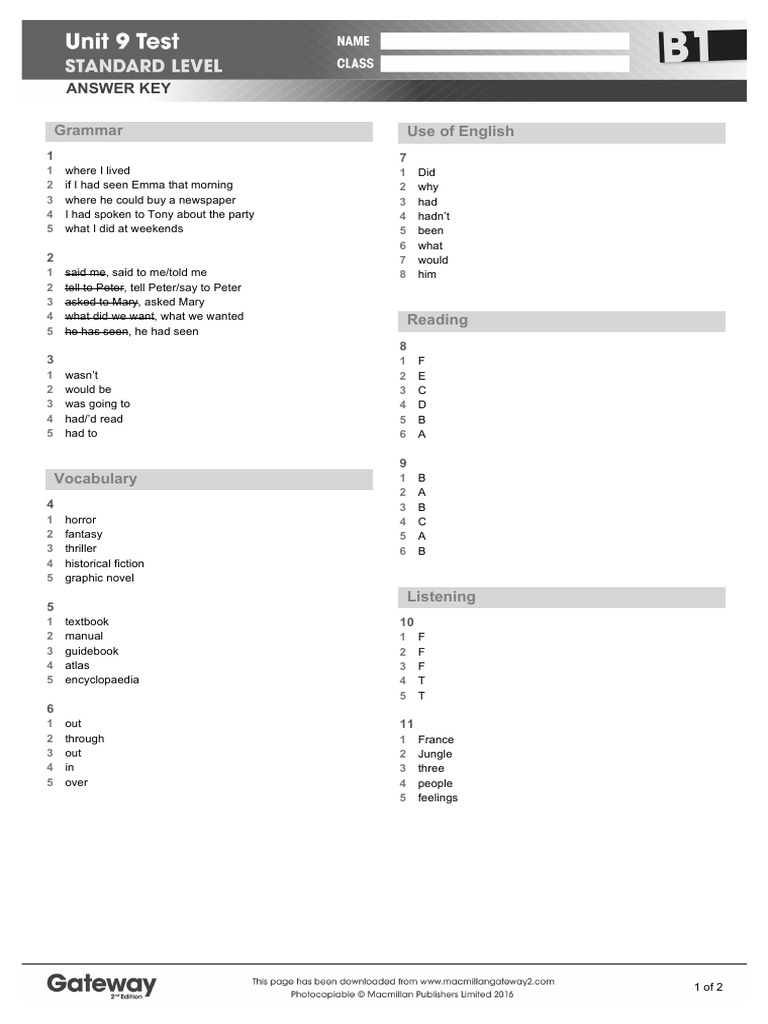 B1 UNIT 9 Test Answer Key Standard | PDF | Human Communication ...