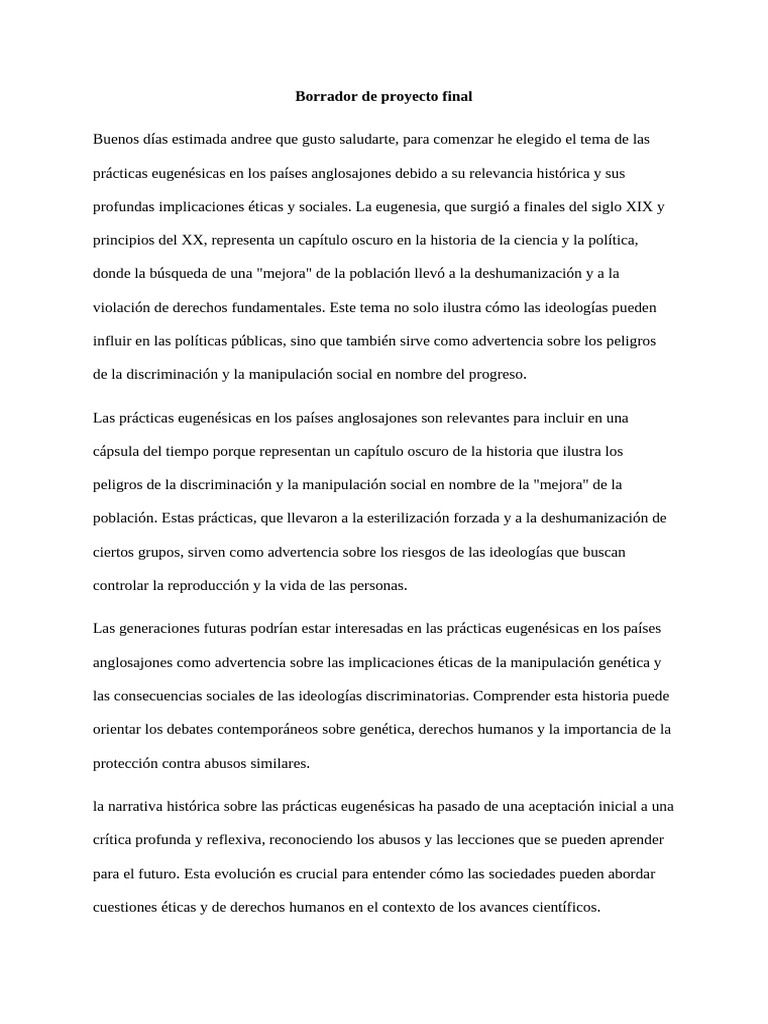 Borrador de Proyecto Final Actividad 2 | PDF | Eugenesia | Science