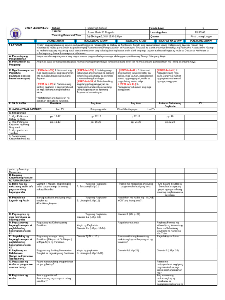 LINGGO 1 - Filipino | PDF