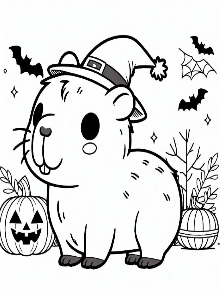 Capybara Kleurplaat Halloween Print Gratis | PDF