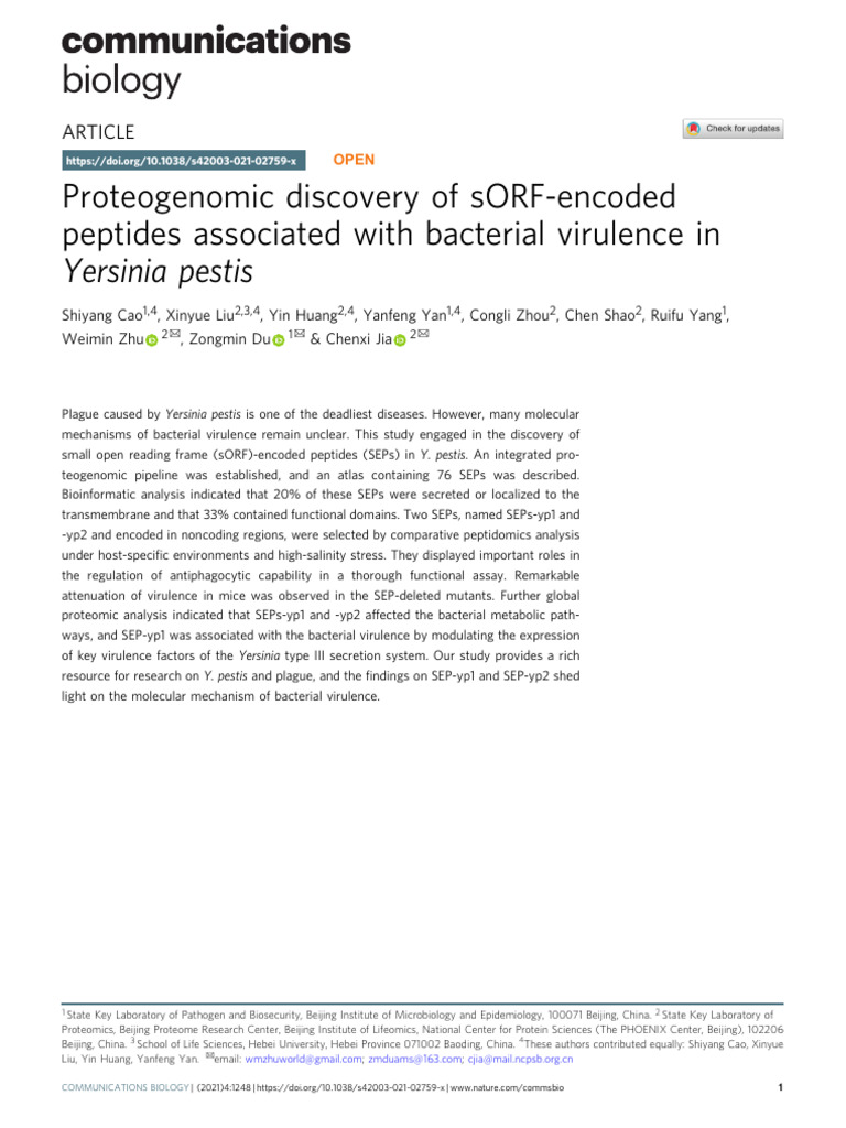 2021 Cao Commun Biol | PDF | Secretion | Translation (Biology)