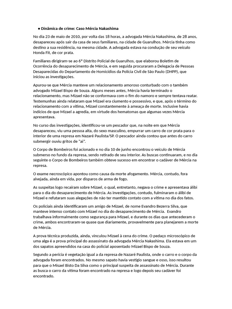 Caso Mércia Nakashima: Crime e Investigação | PDF | Polícia