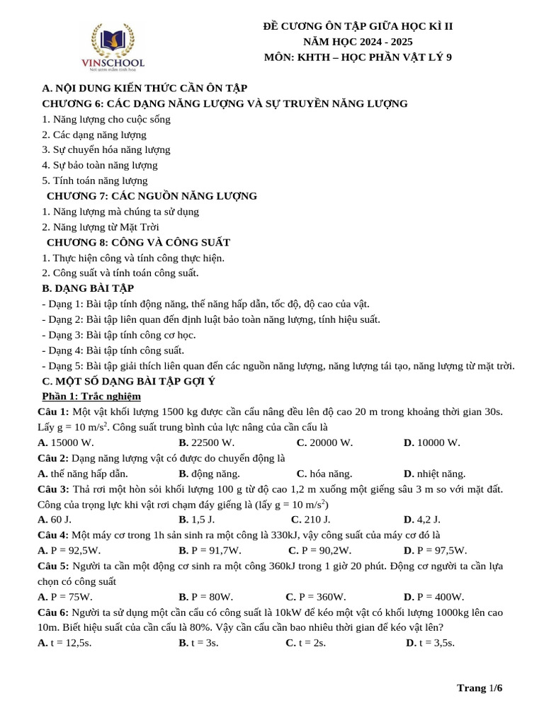 Vật Lý 9 - GK2 - ĐC - 24-25 | PDF