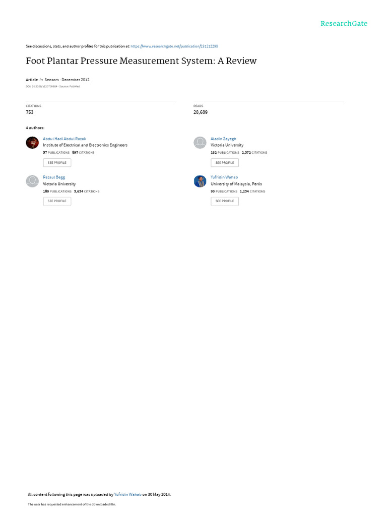 Foot Plantar Pressure Measurement System A Review | PDF | Capacitor ...