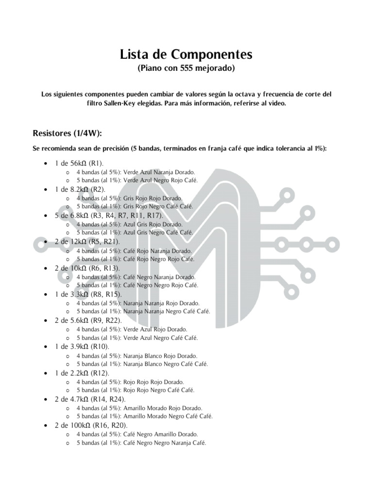 Componentes para Piano Electrónico 555 | PDF | Diseño gráfico | Visión