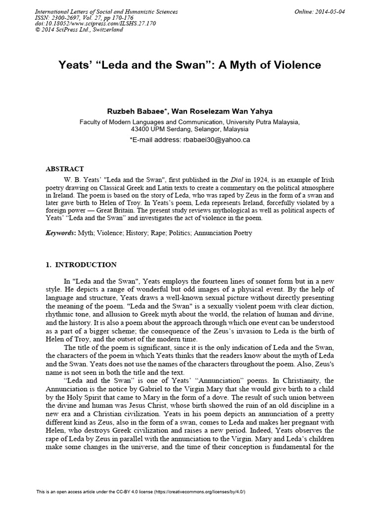Yeats' Leda and The Swan - A Myth of Violence | PDF | Clytemnestra ...