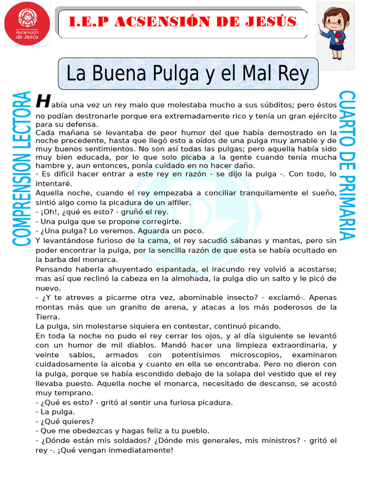 Ficha La Buena Pulga y El Mal Rey para Cuarto de Primaria | PDF