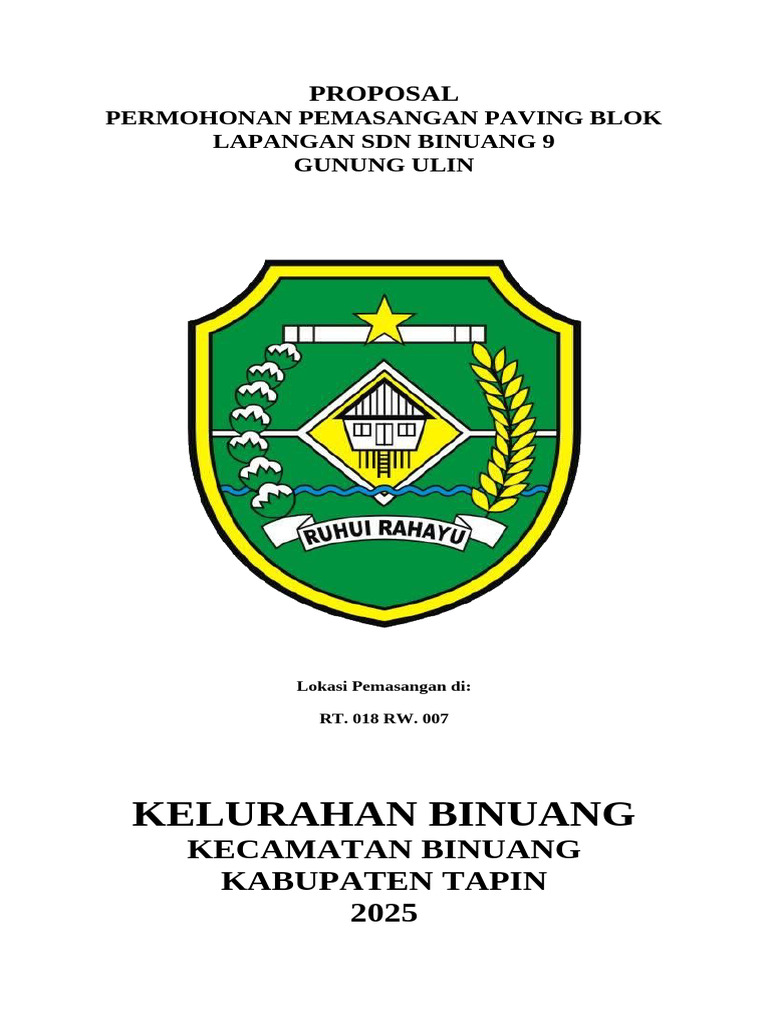 PROPOSAL - PERMOHONAN - Paving Blok Lapangan SDN Binuang 9 | PDF