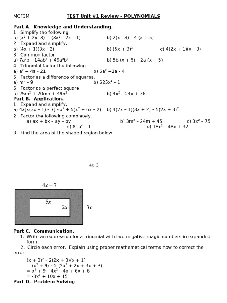 MCF3M TEST REVIEW Expanding Polynomails 2024 | PDF