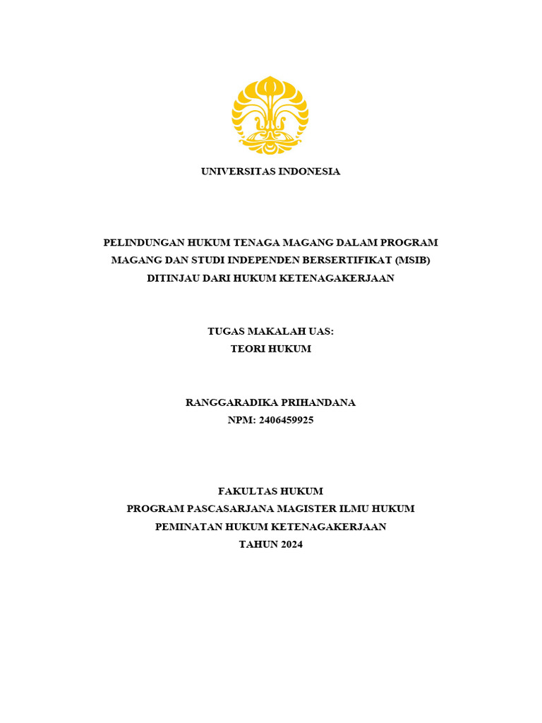 Pelindungan Hukum Tenaga Magang Dalam Program Magang Dan Studi ...