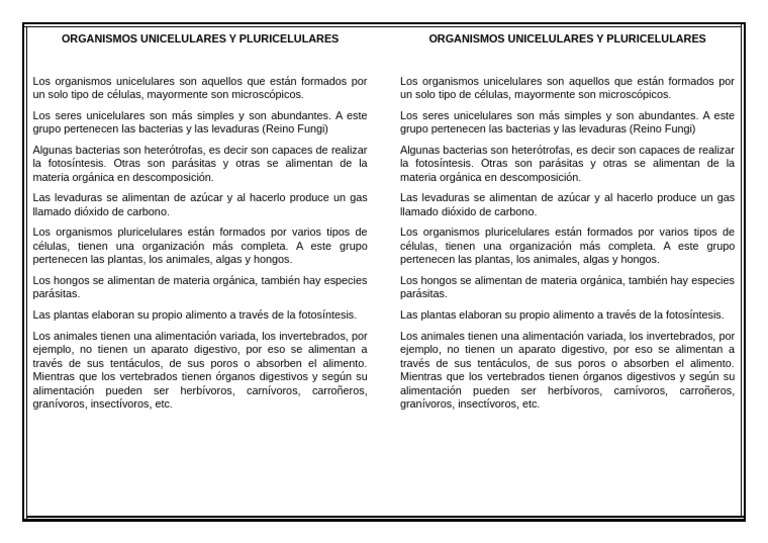 Organismos Unicelulares y Pluricelulares | PDF | Hongo | Plantas
