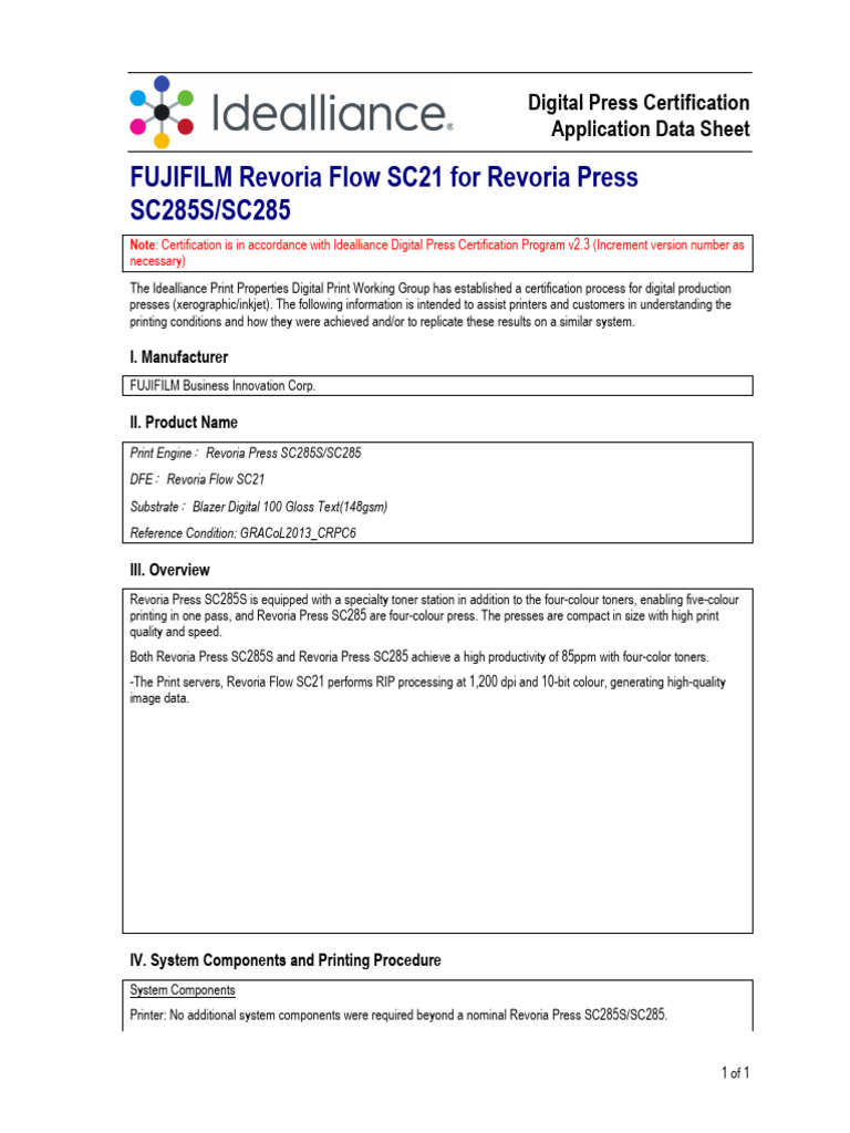 FUJIFILM Revoria SC285S - 285 | PDF | Printer (Computing) | Printing