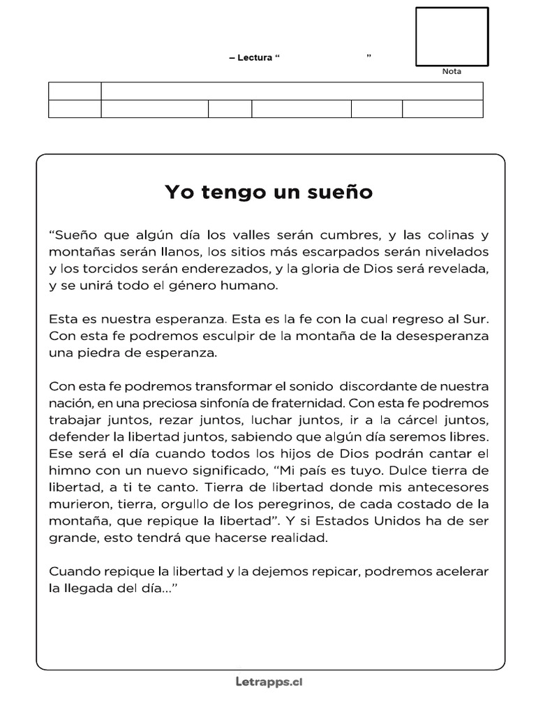 Prueba de Comprensión: "Yo Tengo un Sueño" | PDF | Hablar en público