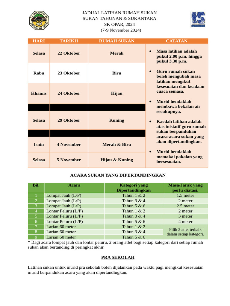 Jadual Latihan Rumah Sukan | PDF