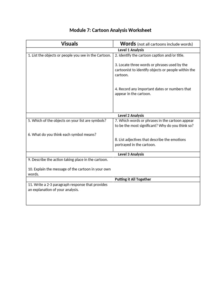 Cartoon Analysis Worksheet Guide | PDF