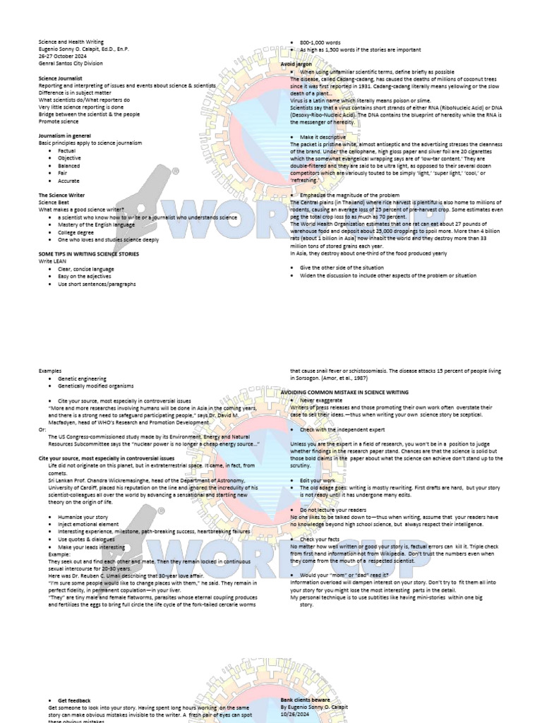 6science and Health Writing Handout | PDF | Science