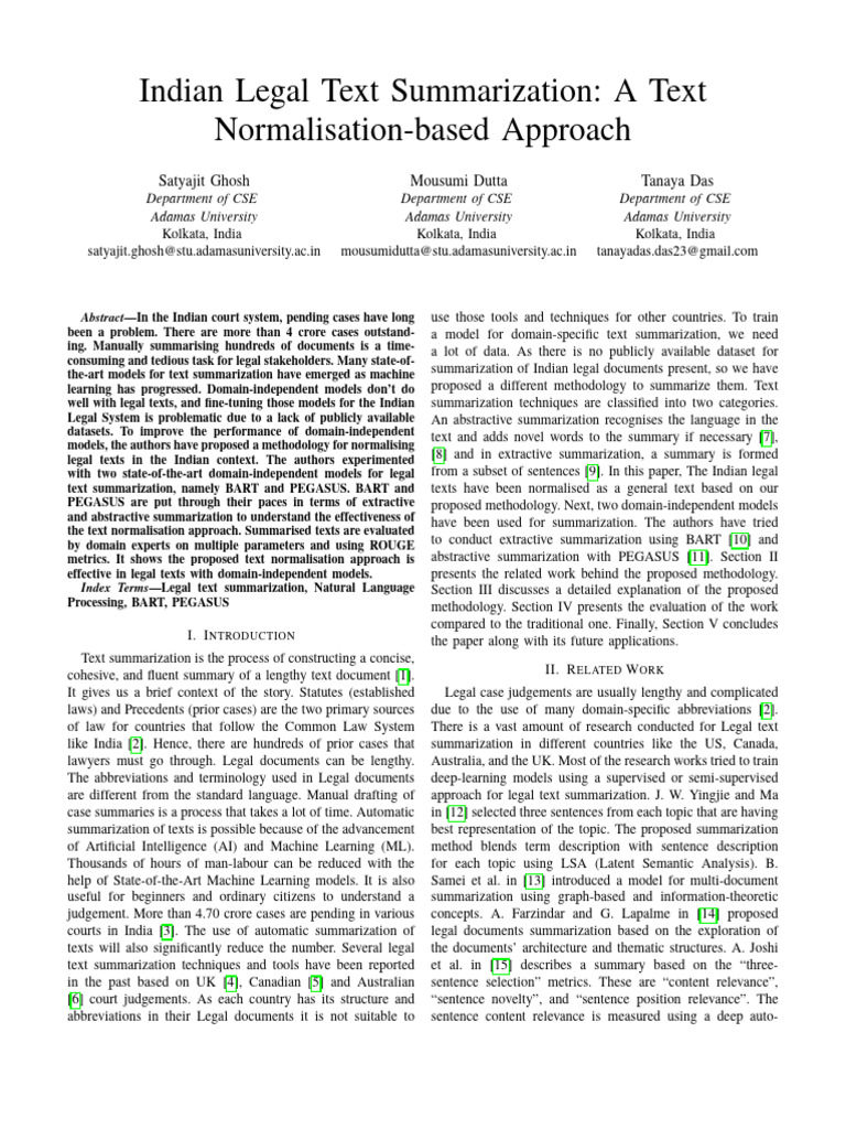 Indian Legal Text Summarization A Text Normalisati Pdf Optical Character Recognition